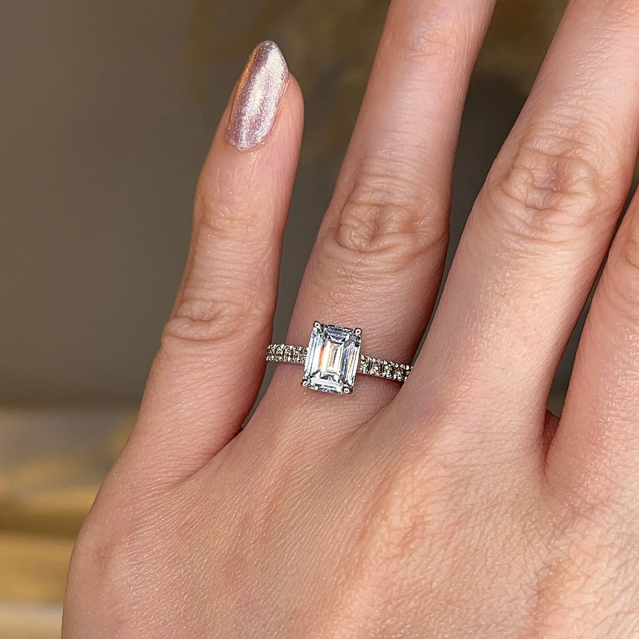 "Delia" 1 Carat Emerald Cut Diamond Grain Set Diamond Band Engagement ...