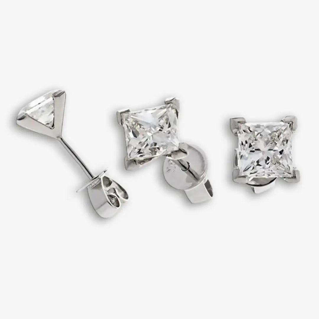 Derora Princess Cut Solitaire Stud Earrings in White Gold - HEERA ...