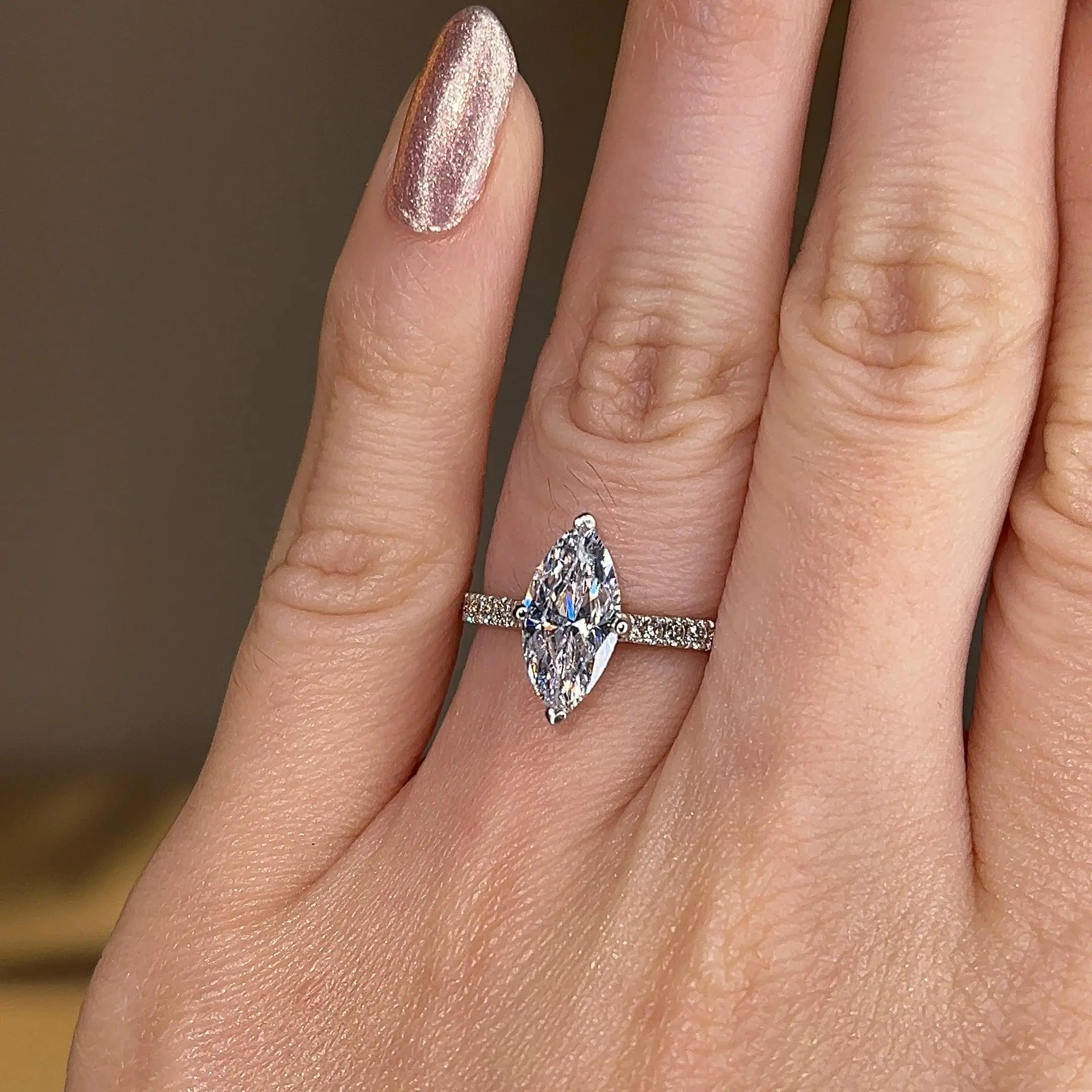 "Elin" Marquise Cut Diamond Grain Set Diamond Band Engagement Ring ...
