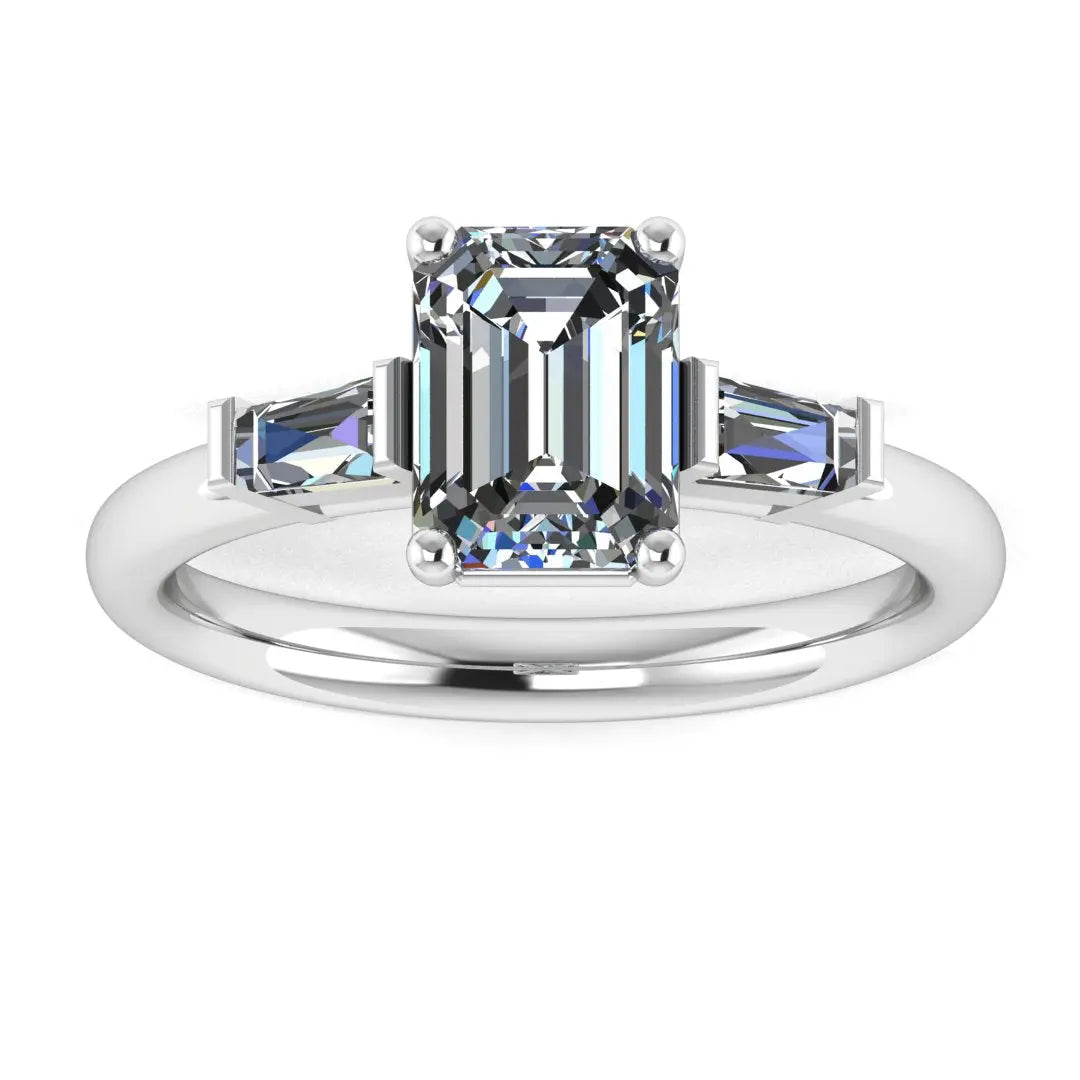 "Elise" 1 Carat Three Stone Emerald Cut Diamond with Tapered Baguette ...
