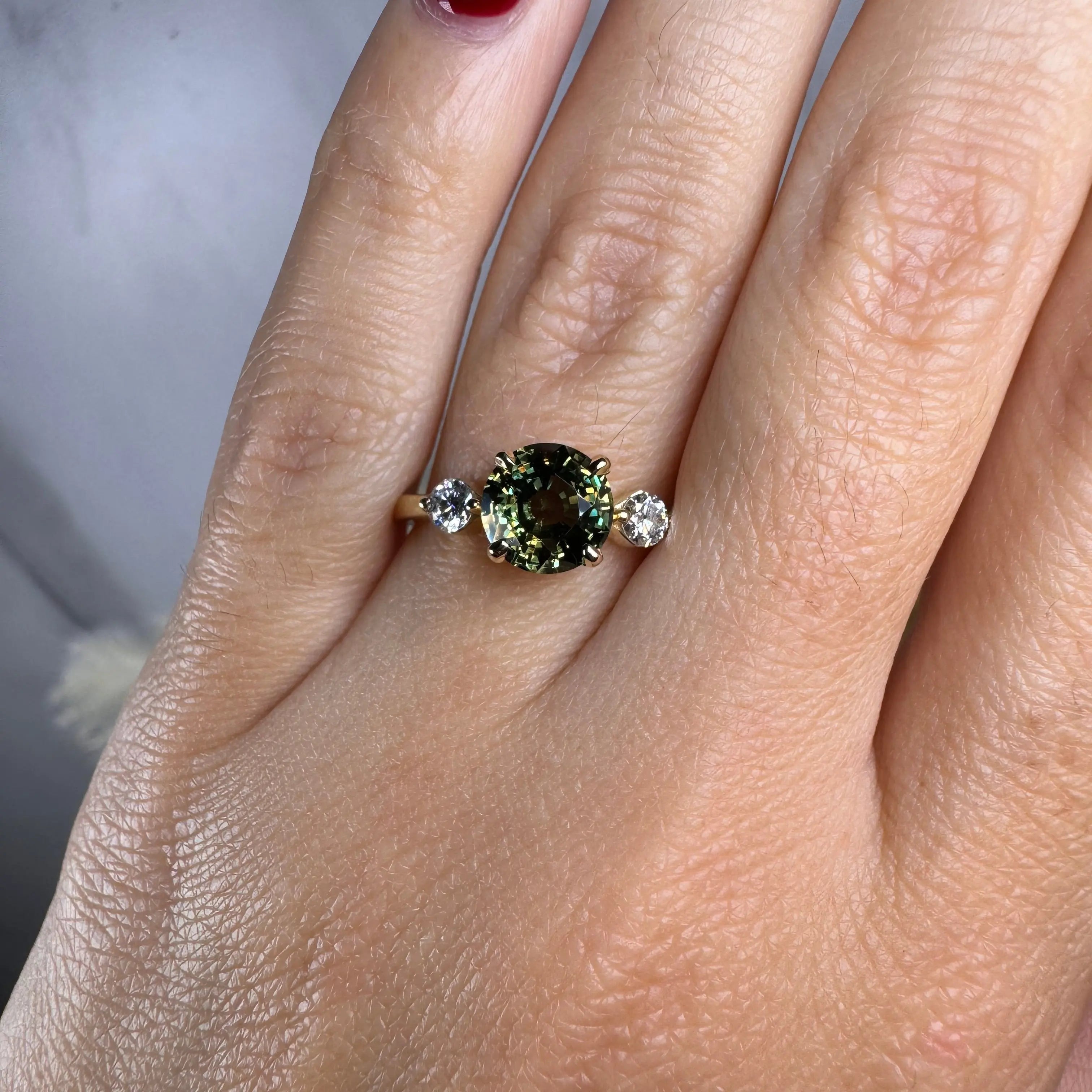 "Grinch" Three Stone Round Cut 2 Carat Lab Grown Diamond Trilogy Engag ...