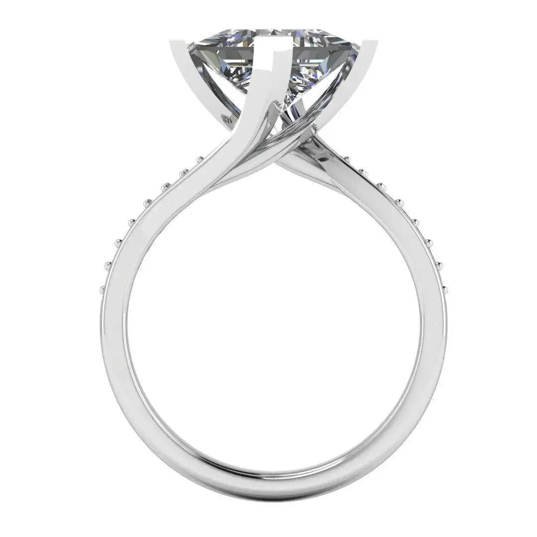 "Iris" Twisted Princess Cut Diamond Grain Set Diamond Engagement Ring ...