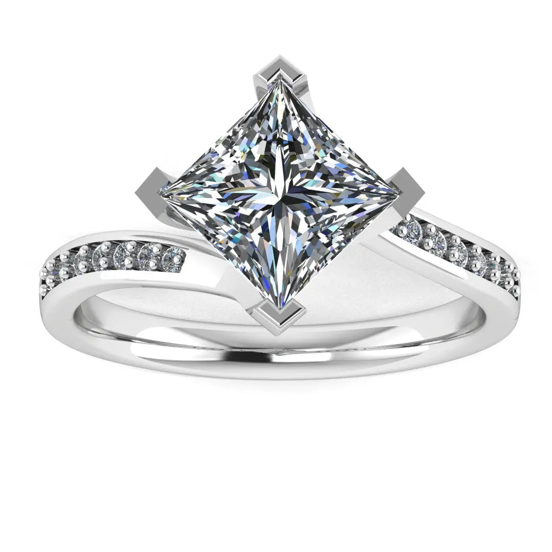 "Iris" Twisted Princess Cut Diamond Grain Set Diamond Engagement Ring ...