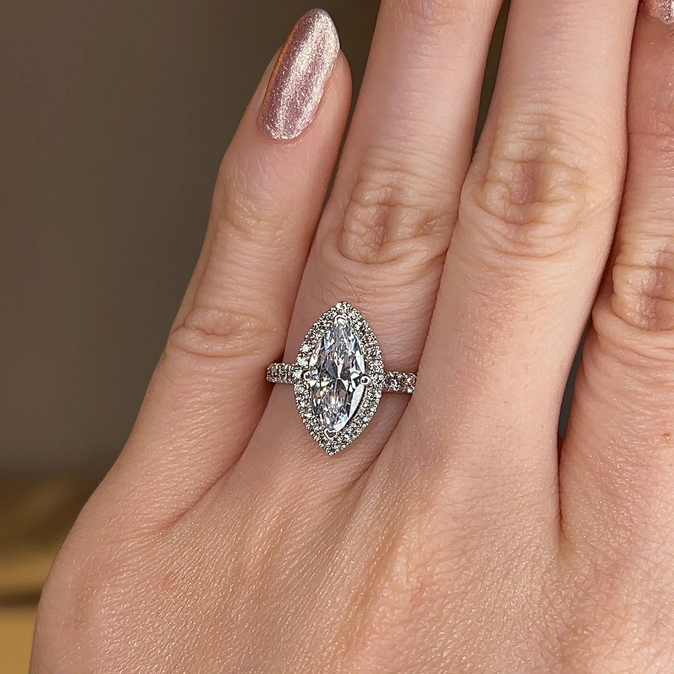 "Lilah" Halo Marquise Cut Diamond Shoulder Engagement Ring HAMC03 ...
