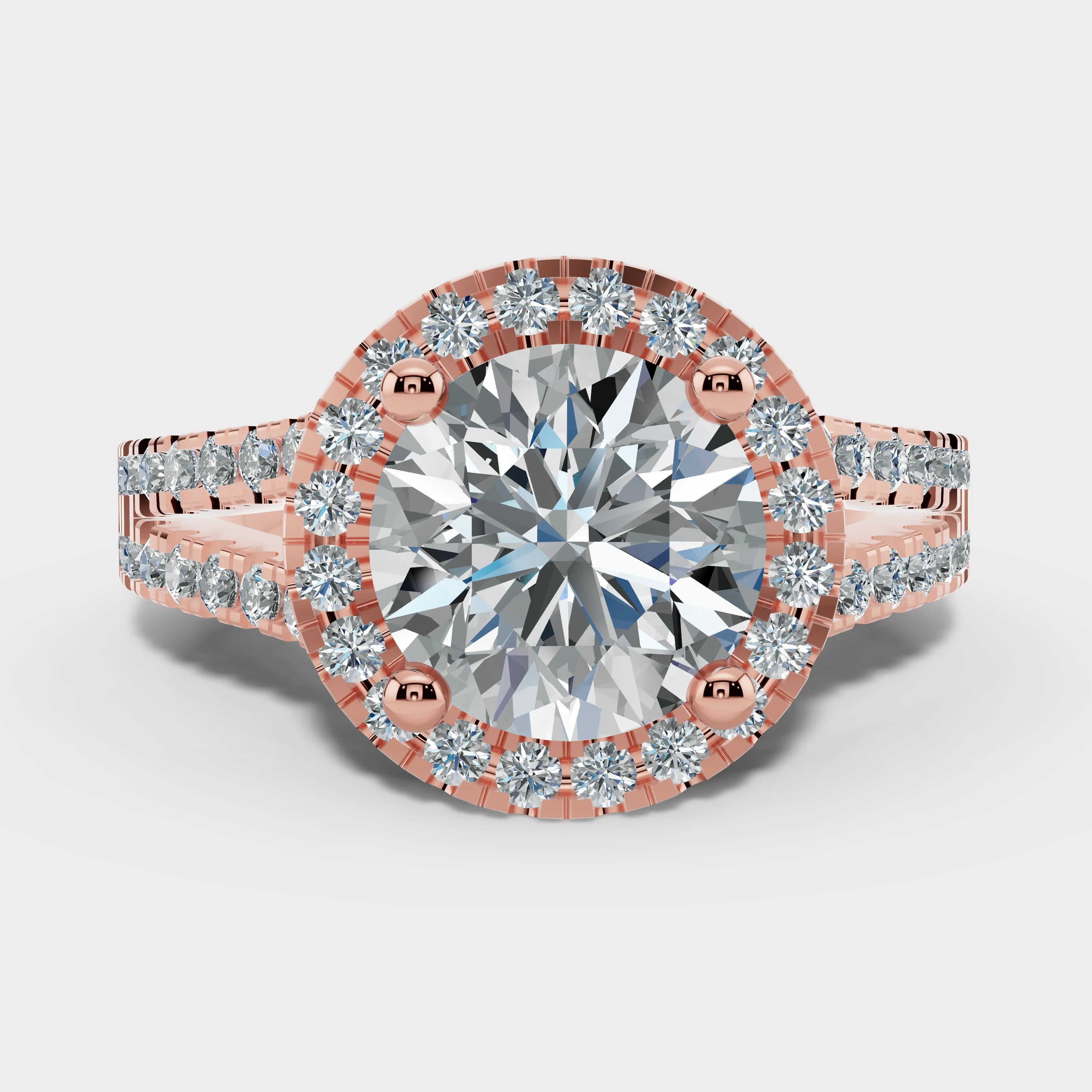 "Nova" Halo Round Brilliant Cut Diamond Double Row Split Diamond ...