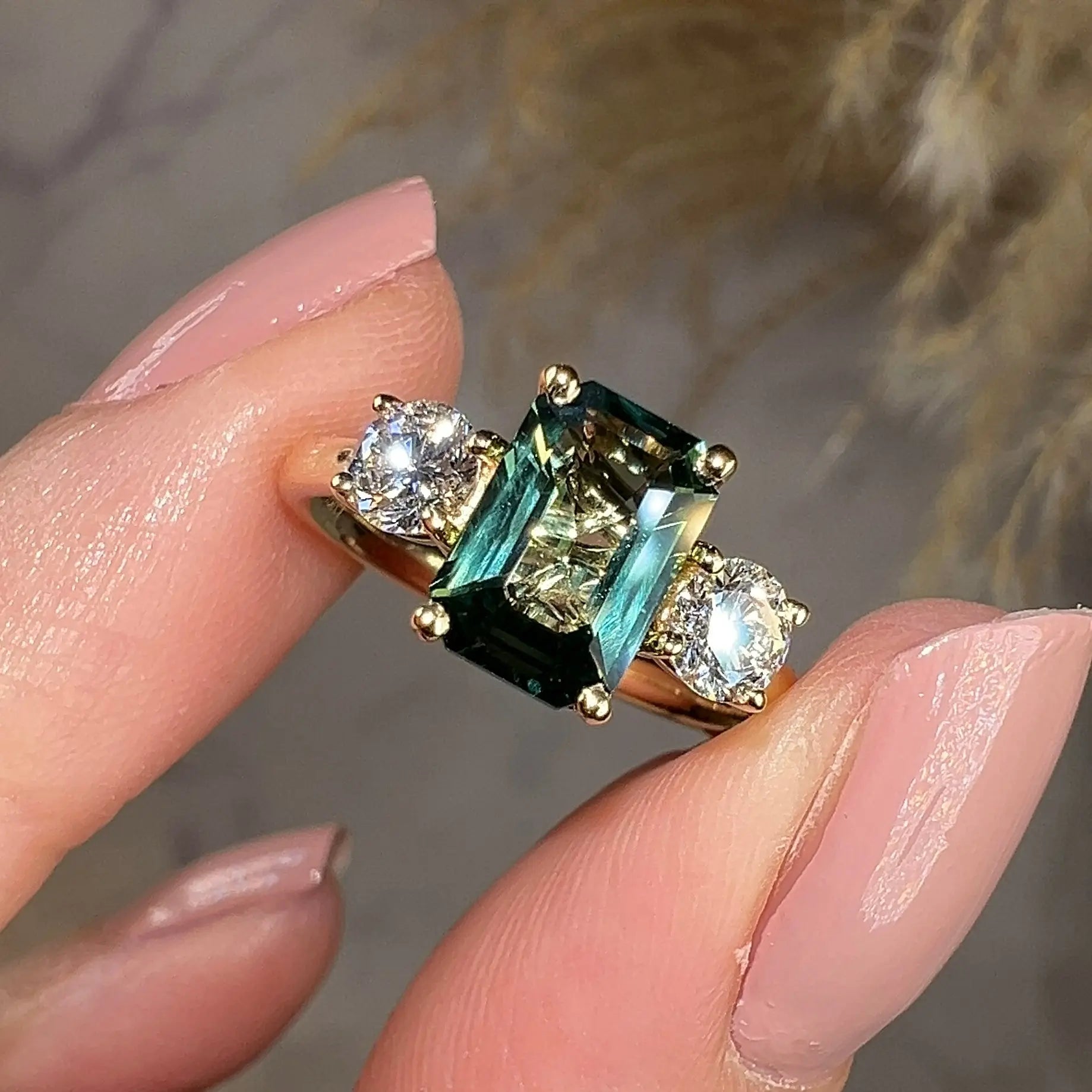 "Sage" 1.650ct Emerald Cut Green Sapphire with Round Cut Diamond ...